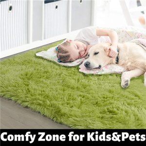 Accents | Grass Green Area Rug For Bedroom 4x6 Fluffy Shag For Living ...